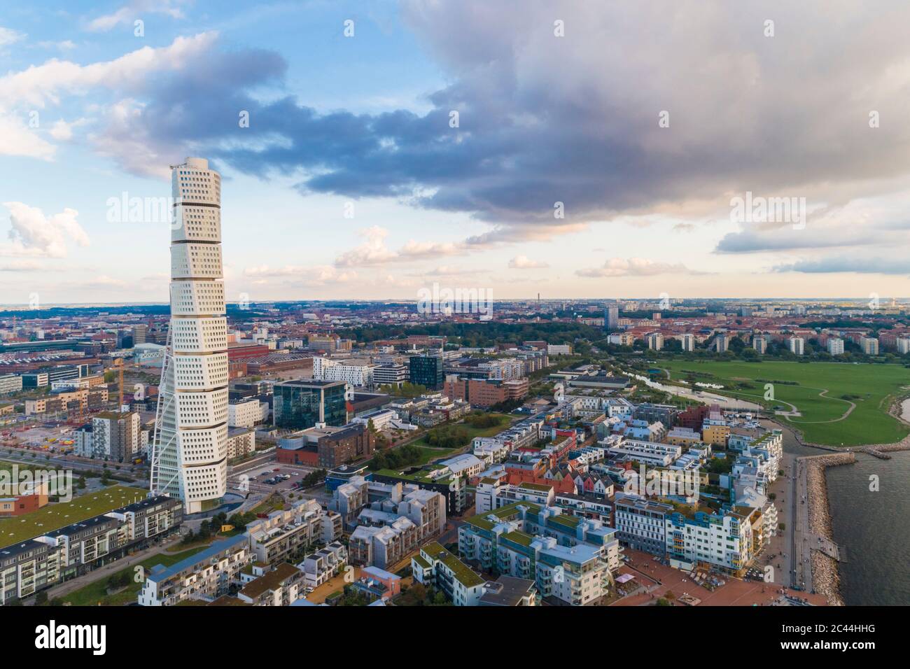 Sweden, Scania, Malmo, Aerial view of Turning Torso skyscraper Stock ...