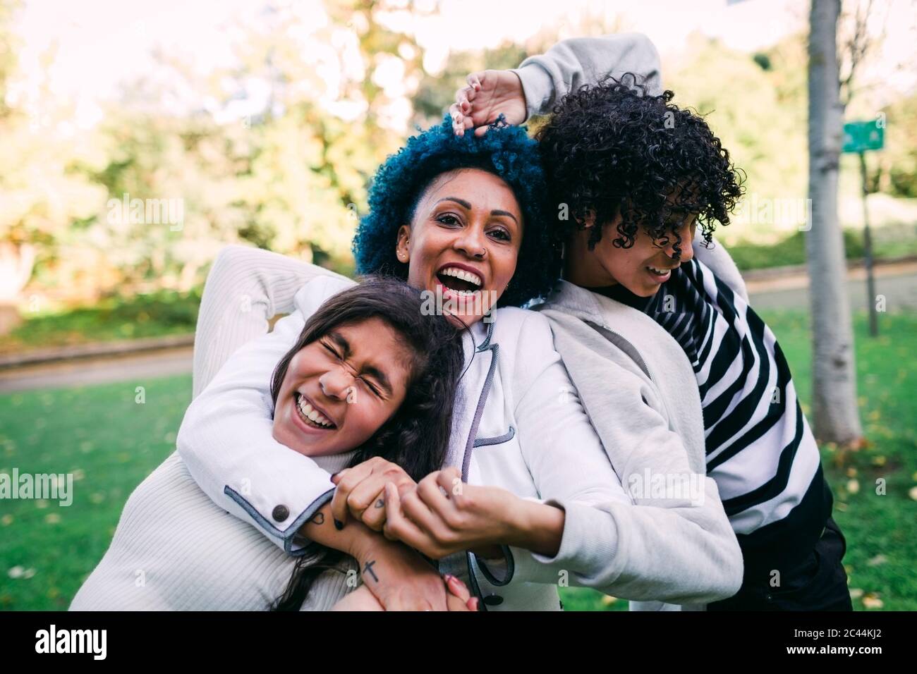 Carefree children playing with mother in park Stock Photo - Alamy