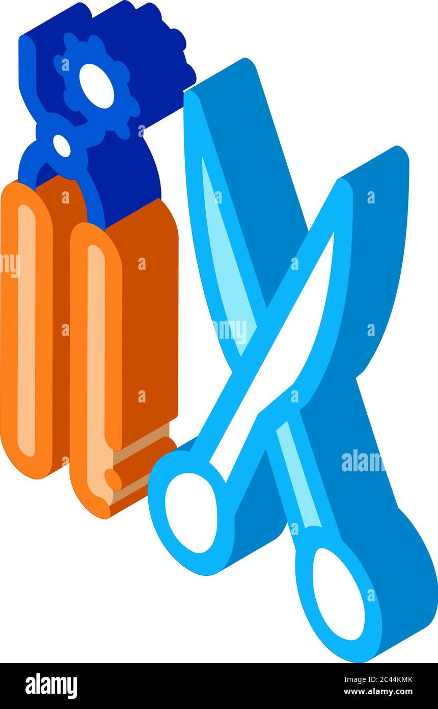 leather craft scissors and punch tool isometric icon vector ...