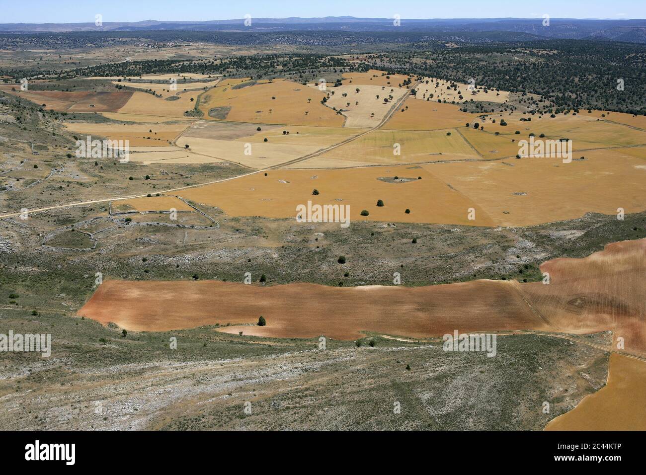 Spain, Province of Guadalajara, Aerial view of brown plateau in Alto ...