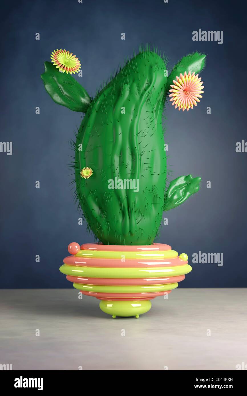 3D illustration, Plastic cactus in a futuristic vase Stock Photo - Alamy