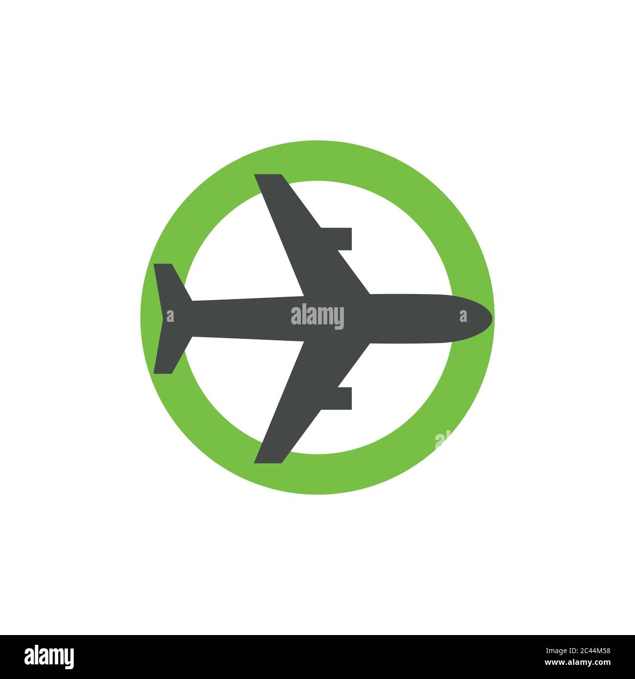 Airplane icon in green circle. Open sky logo concept, permission to fly ...