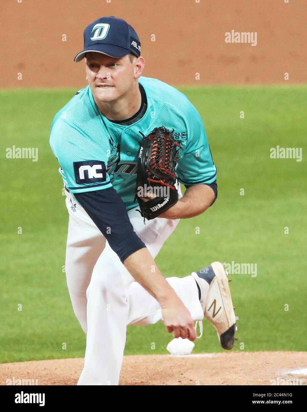 24th June, 2020. NC Dinos' Drew Rucinski pitches against KT Wiz NC ...