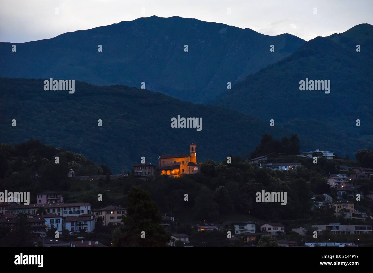 Night view at the church of Breganzona near Lugano in Switzerland Stock ...