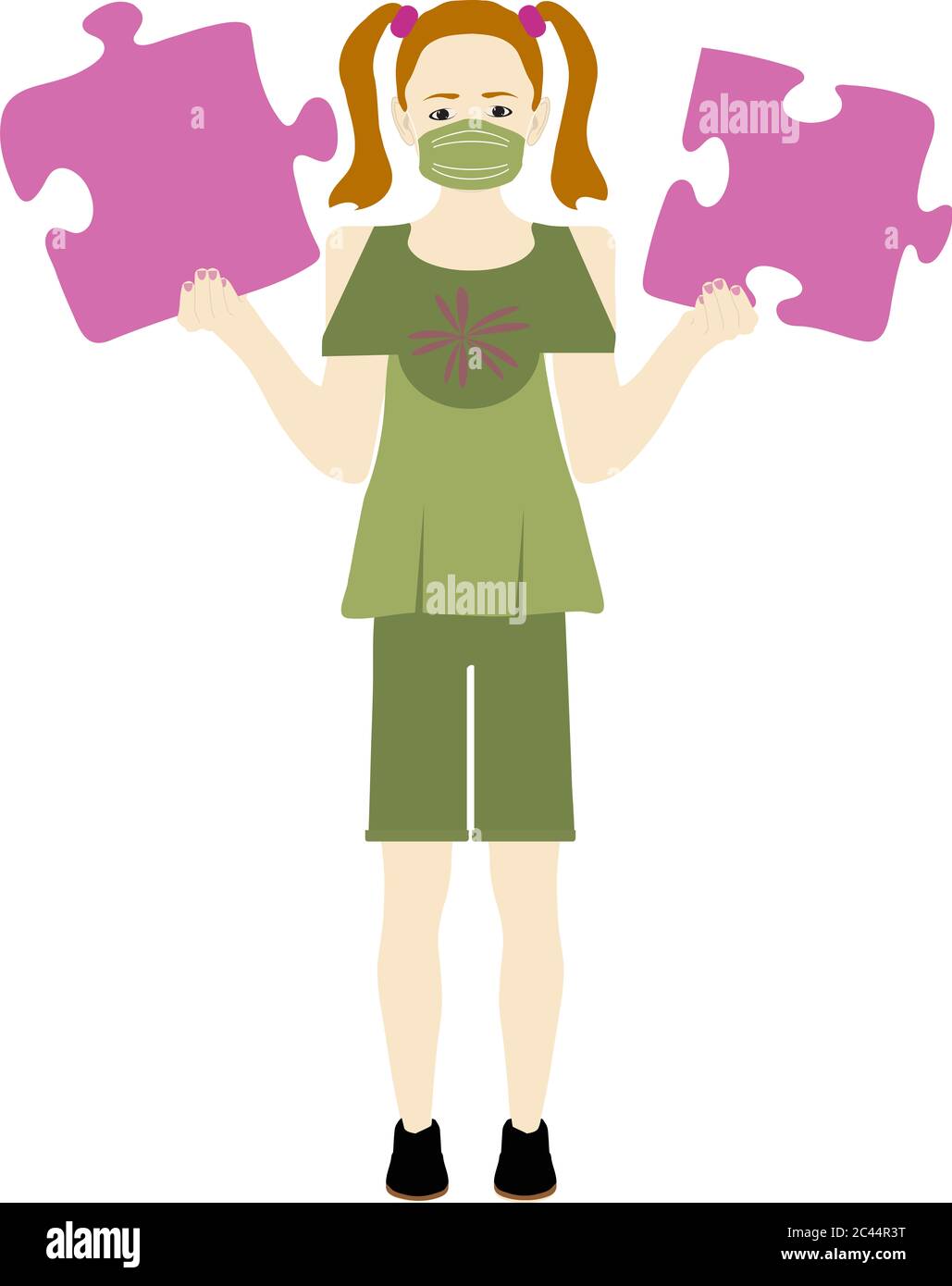 Vector Illustration Girl Holding Giant Puzzle Pieces in Fashion Face ...