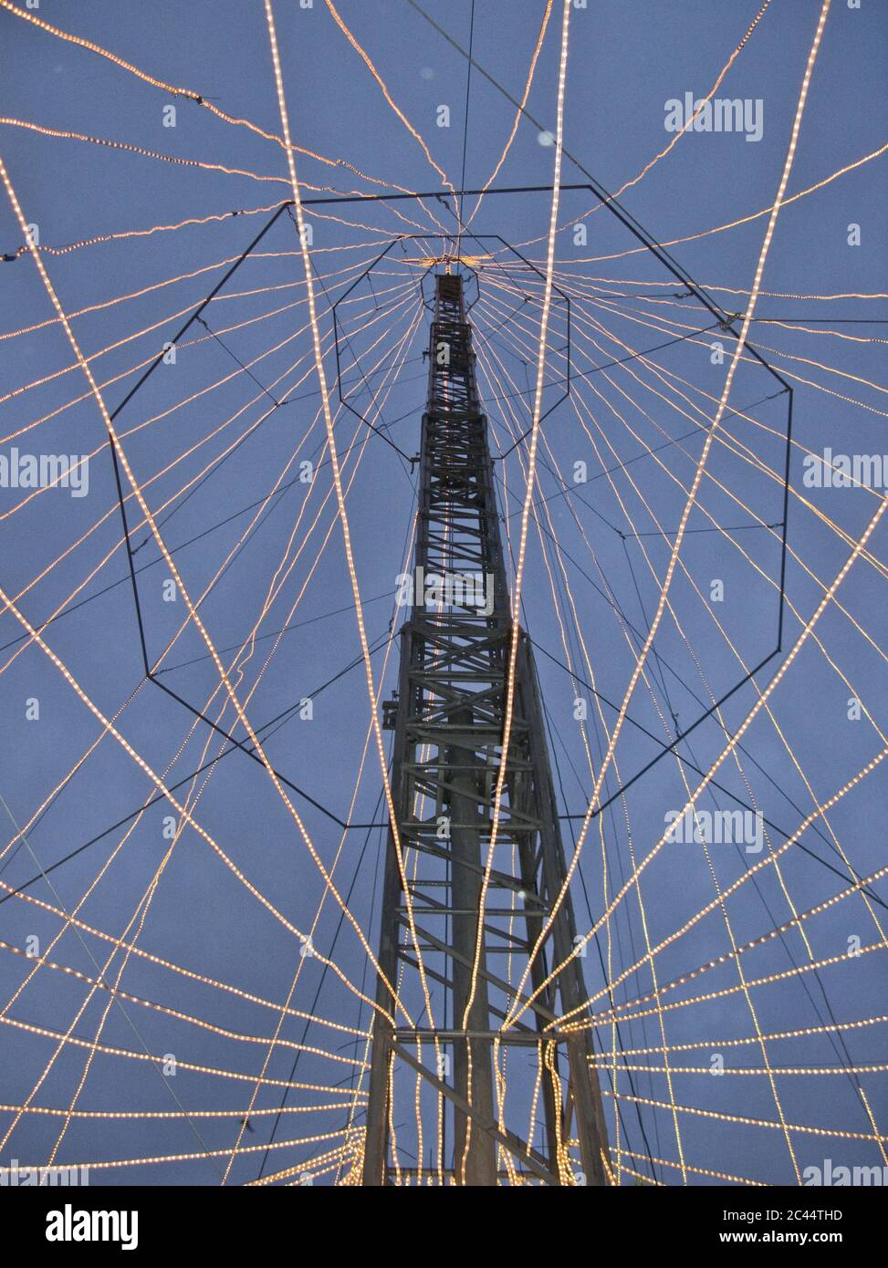 Illuminated radio tower Stock Photo - Alamy