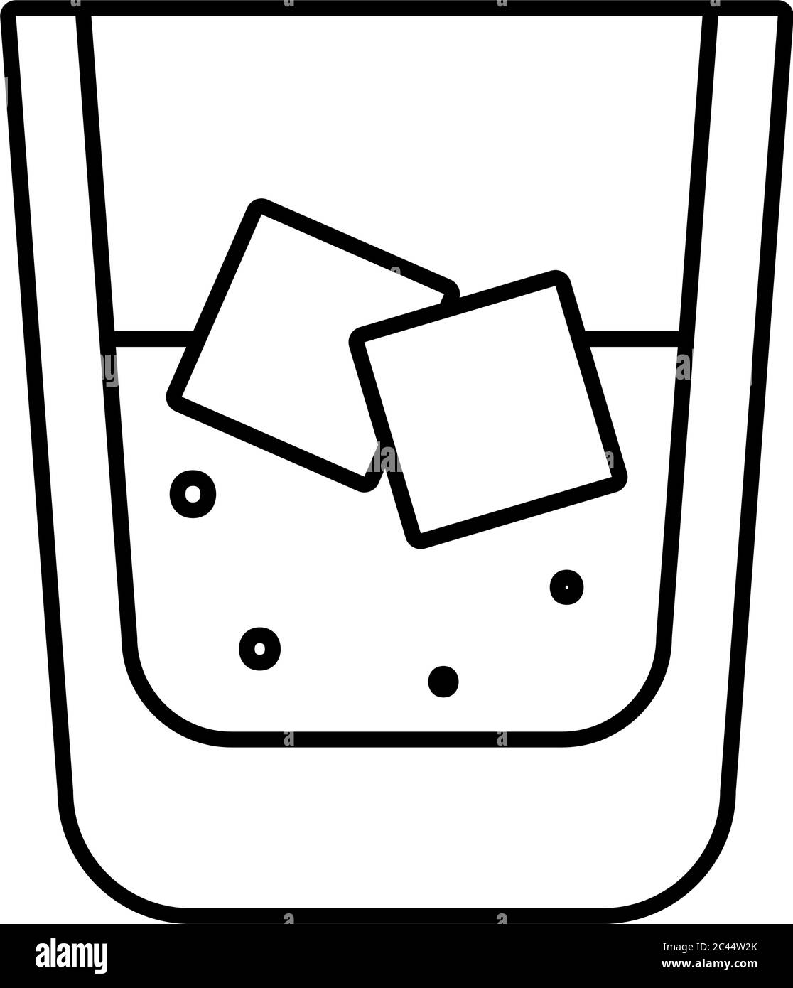 glass with ice cubes icon over white background, line style, vector ...
