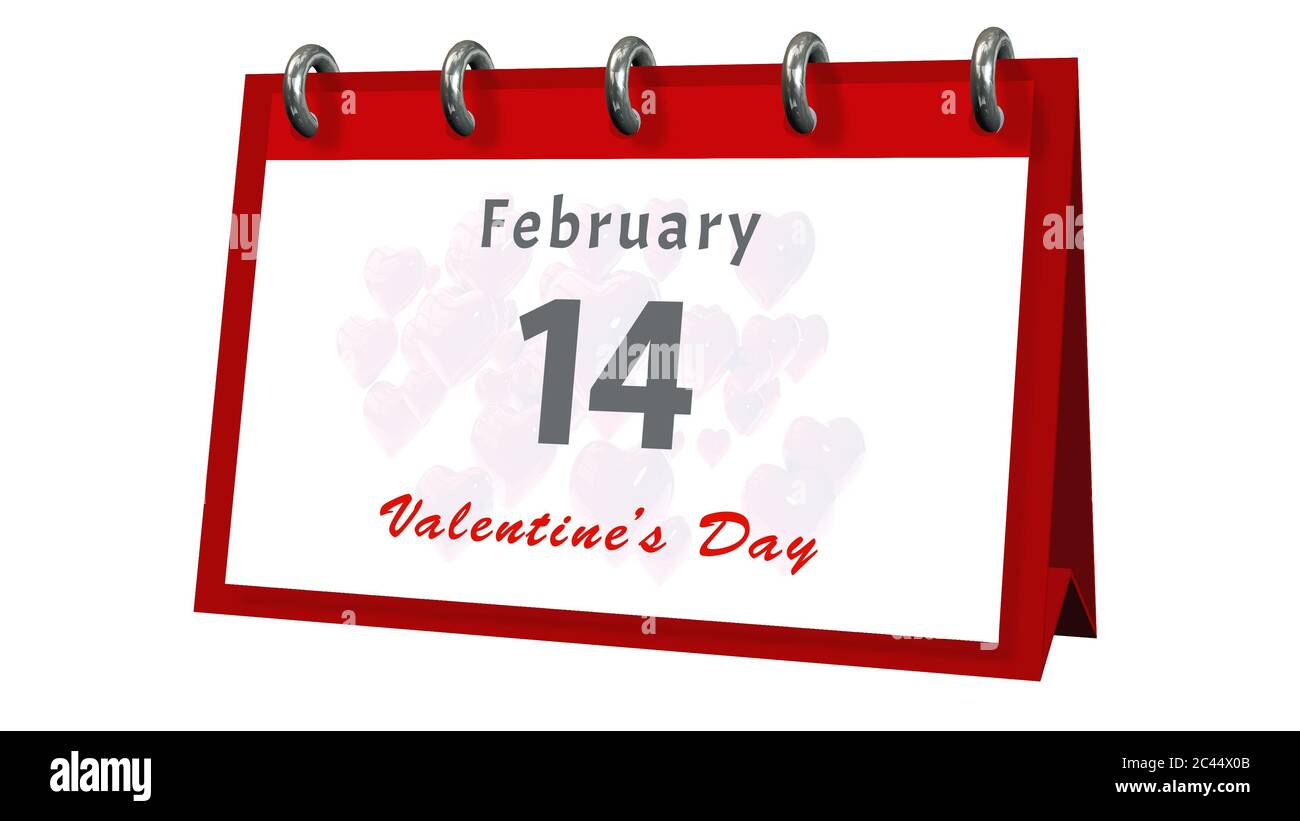 Table calendar showing the date 14th of February, the Valentines Day ...