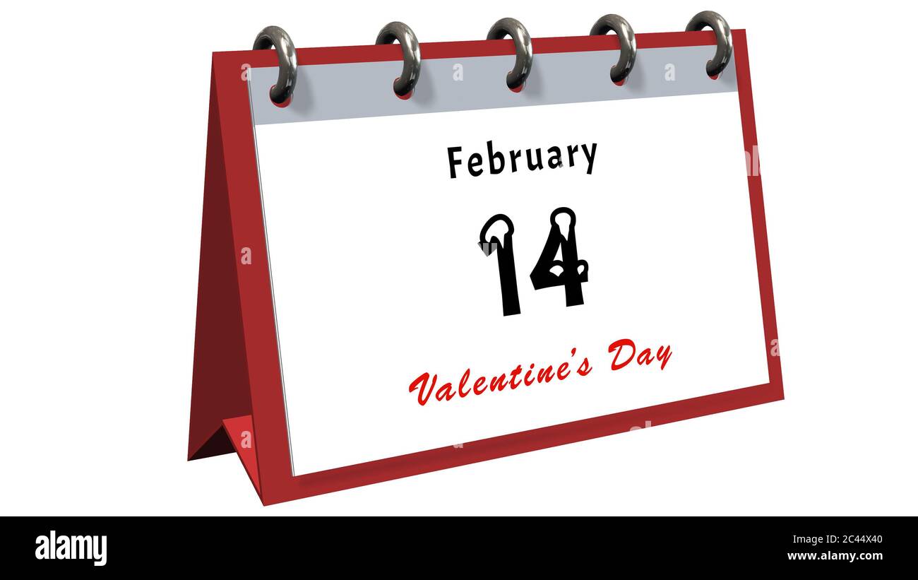 Table calendar showing the date 14th of February, the Valentines Day ...