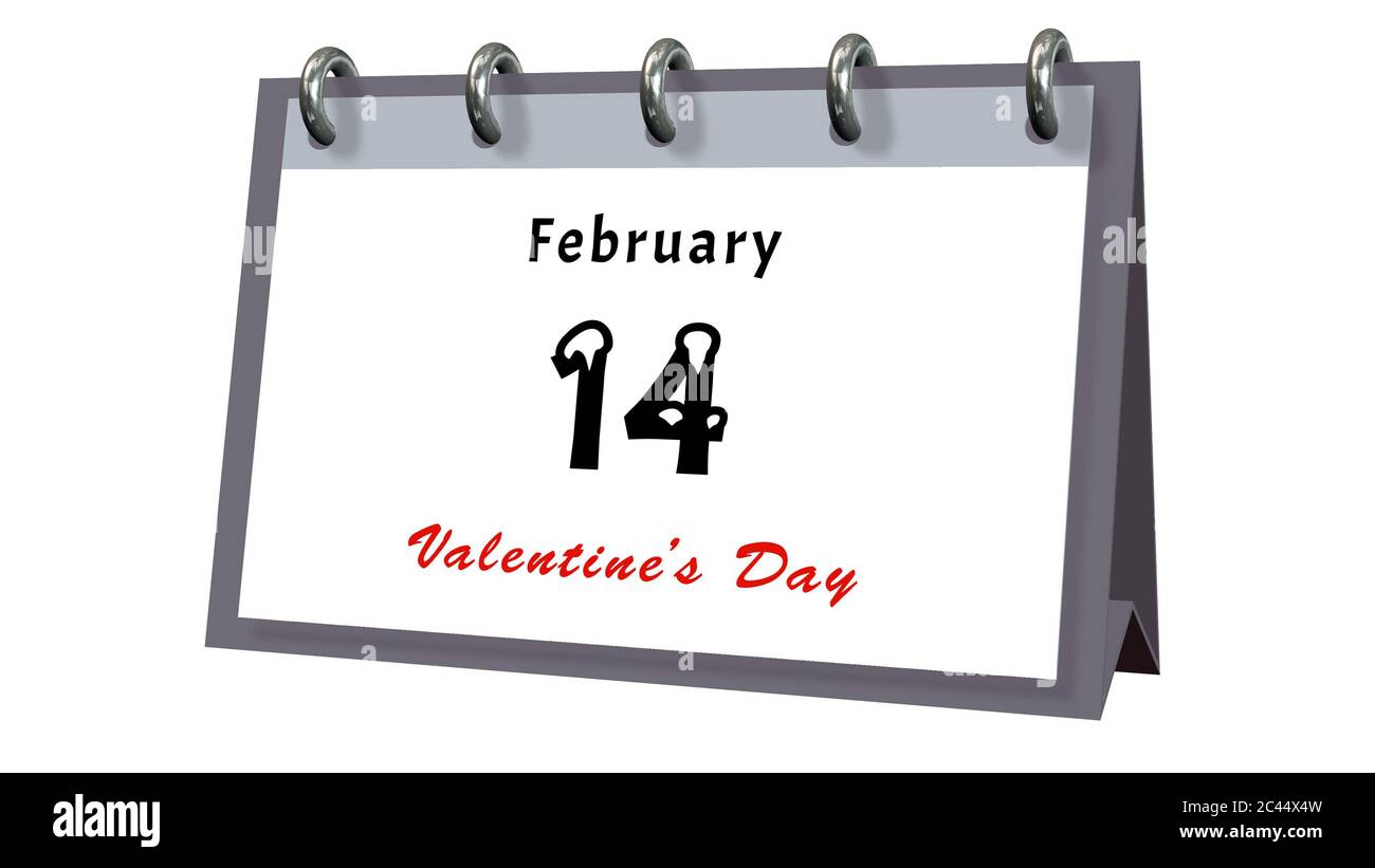 Table calendar showing the date 14th of February, the Valentines Day ...