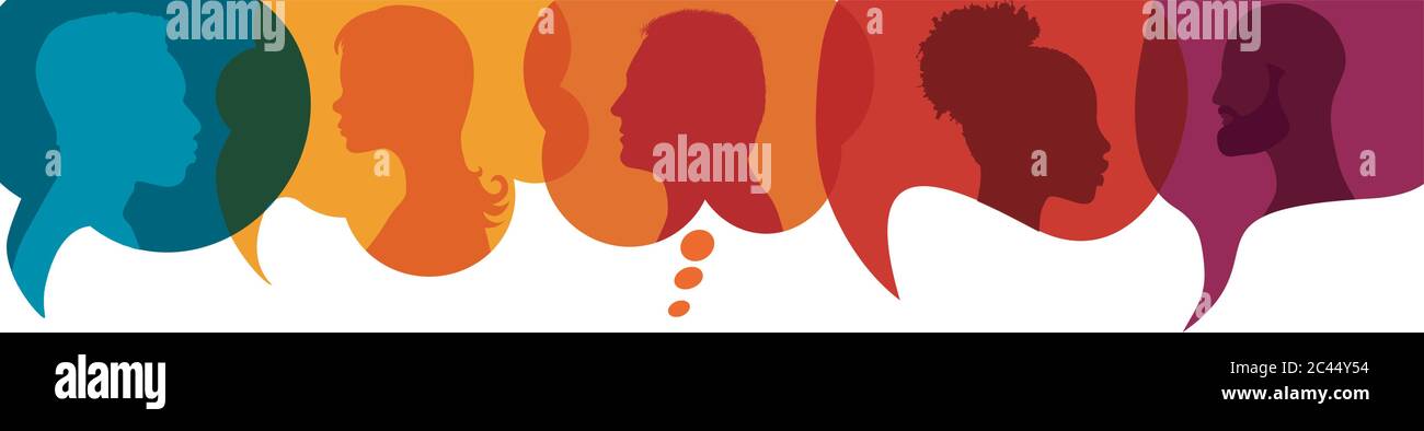 Speech bubble.Silhouette heads people in profile.Talking dialogue and ...