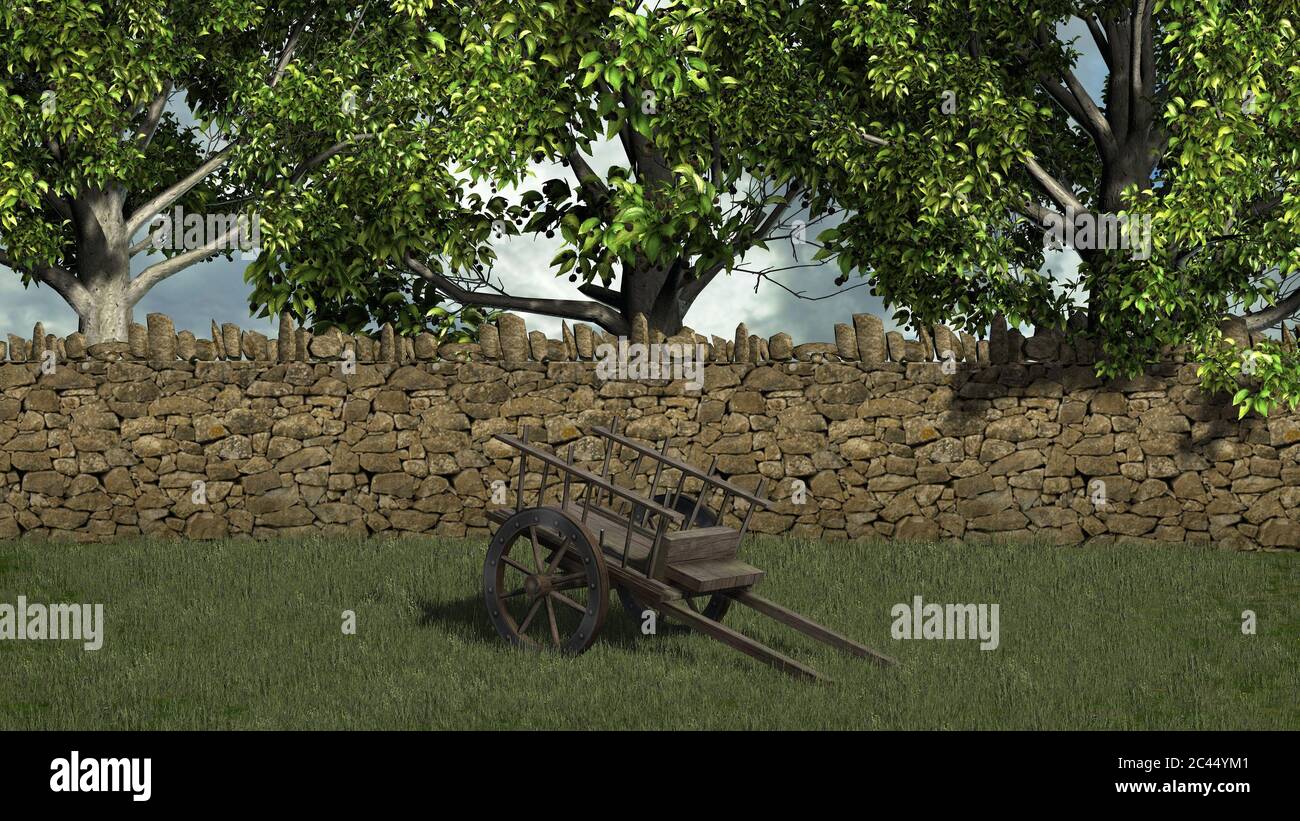 little ancient medieval cart standing in the nature Stock Photo - Alamy