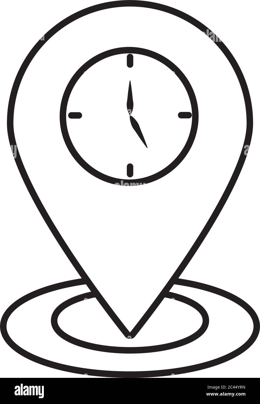 location pin with clock icon over white background, line style, vector ...