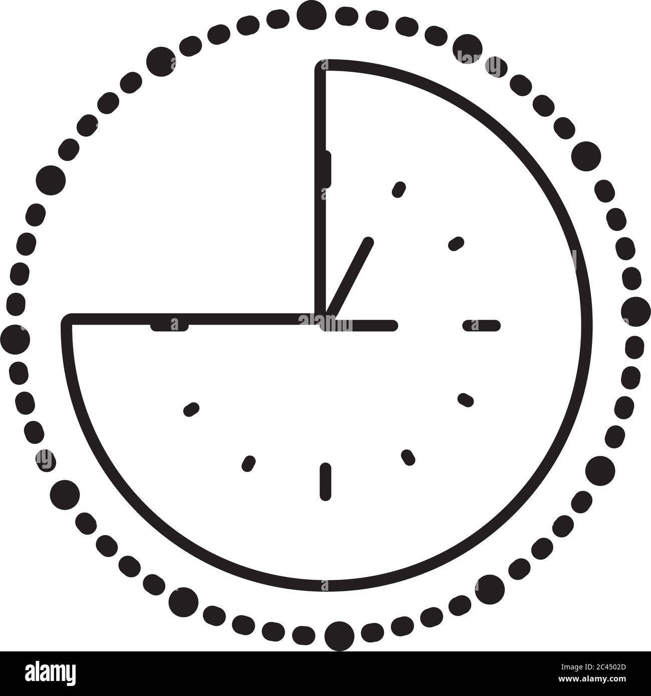 45 minutes clock icon over white background, line style, vector ...