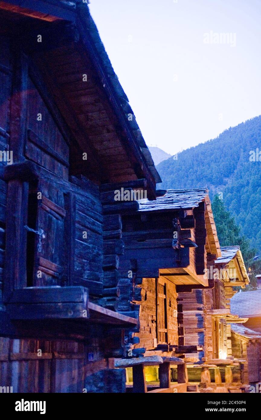 Wooden hut in the mountains, Zermatt, Switzerland Stock Photo - Alamy