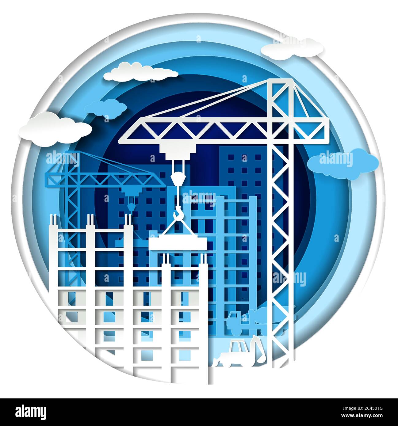 Building construction, vector illustration in paper art style Stock ...