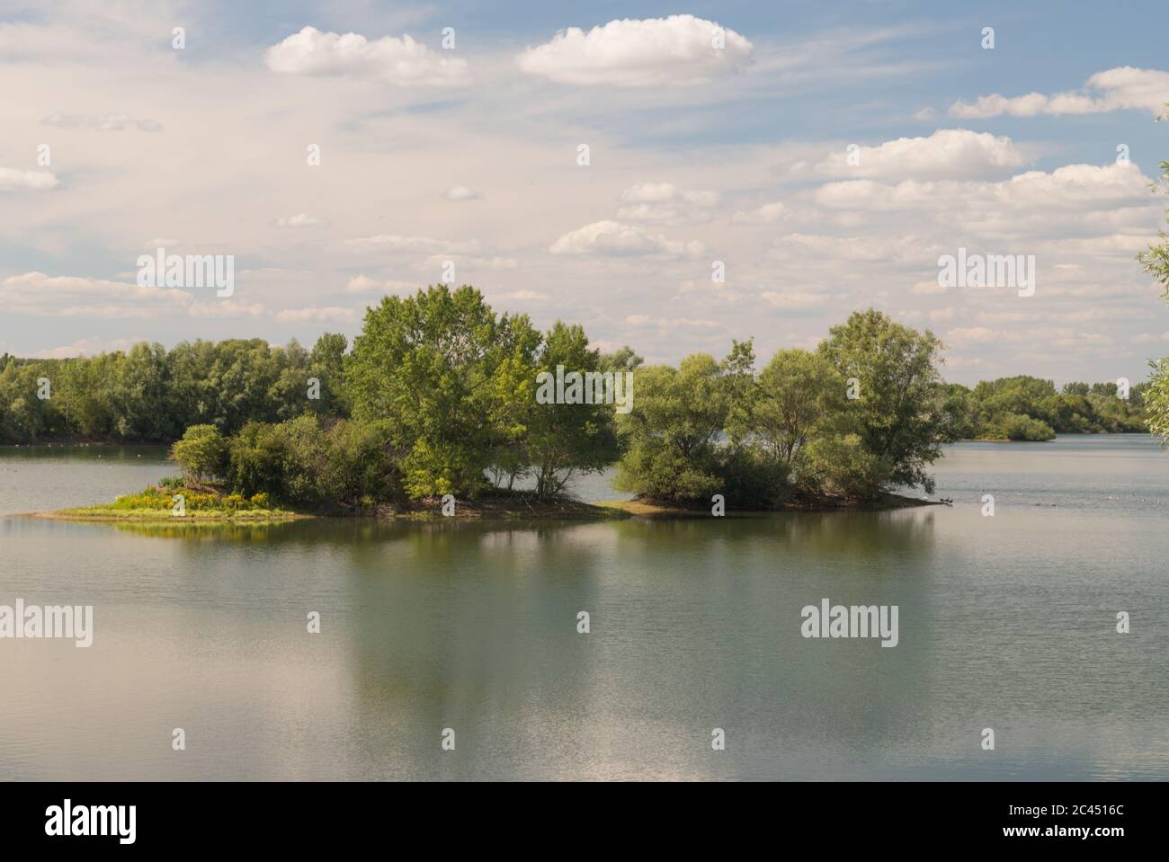 view over a lake to a little island near Hannover, Germany Stock Photo ...