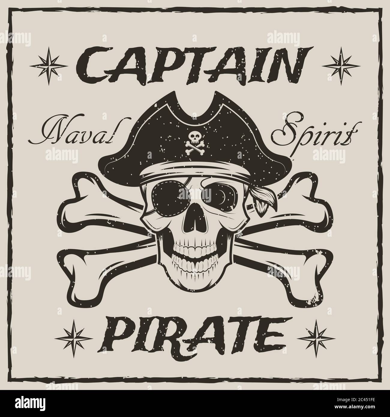 Pirate captain skull and crossbones vector sketch grunge illustration ...