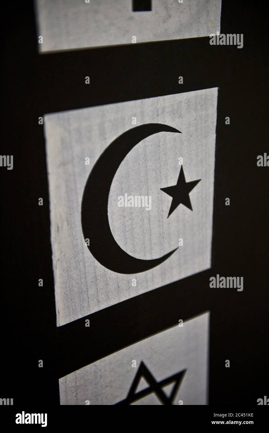Religious symbols in the prayer room at Munich Airport, Bavaria ...