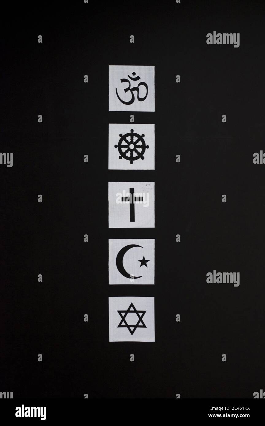 Religious symbols in the prayer room at Munich Airport, Bavaria ...