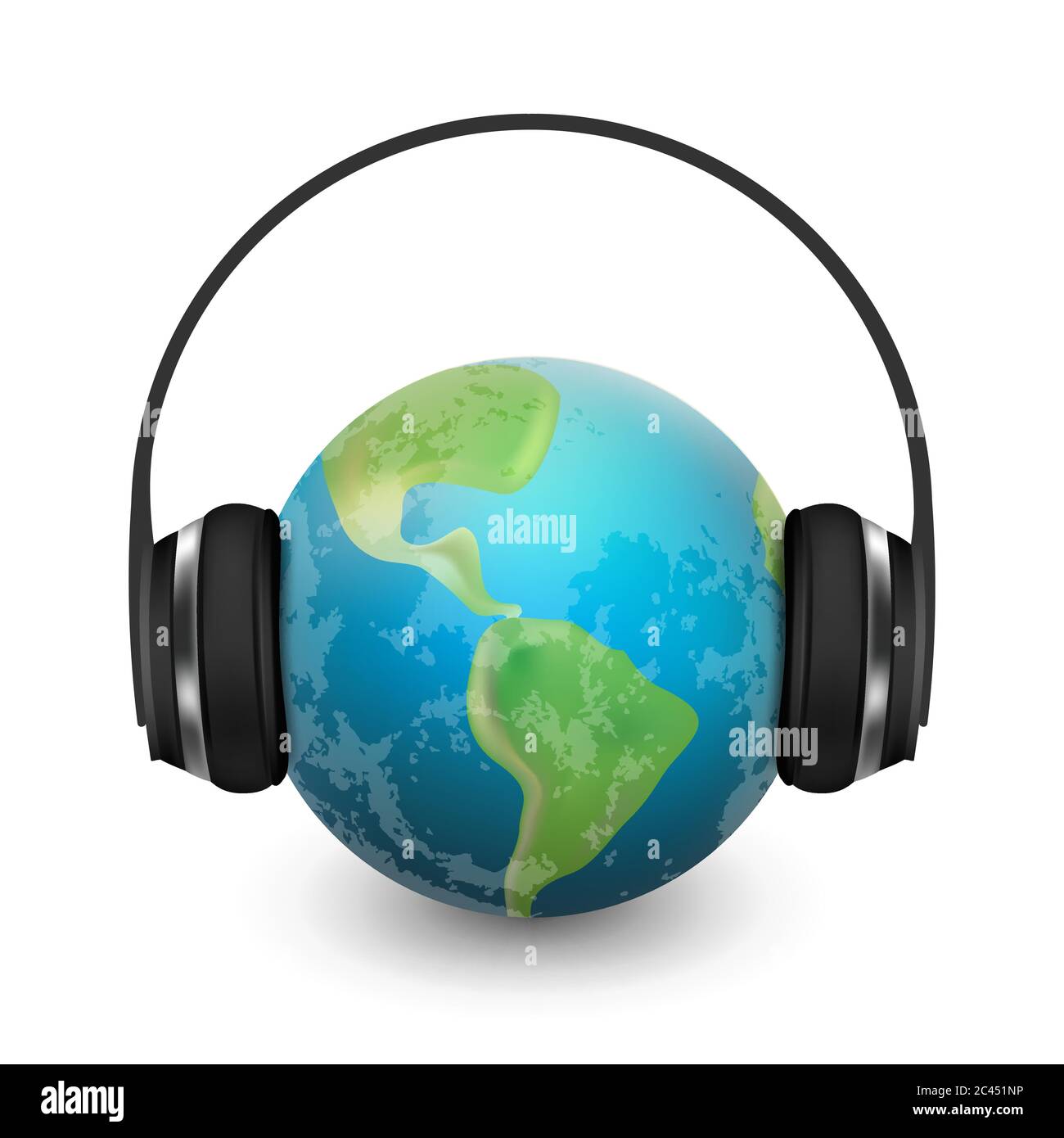 Music planet earth with headphones, vector realistic illustration Stock ...