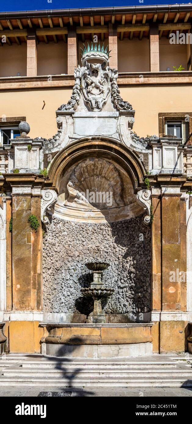 The beautiful fountain in St. Peter's Square, in Frascati, surmounted ...