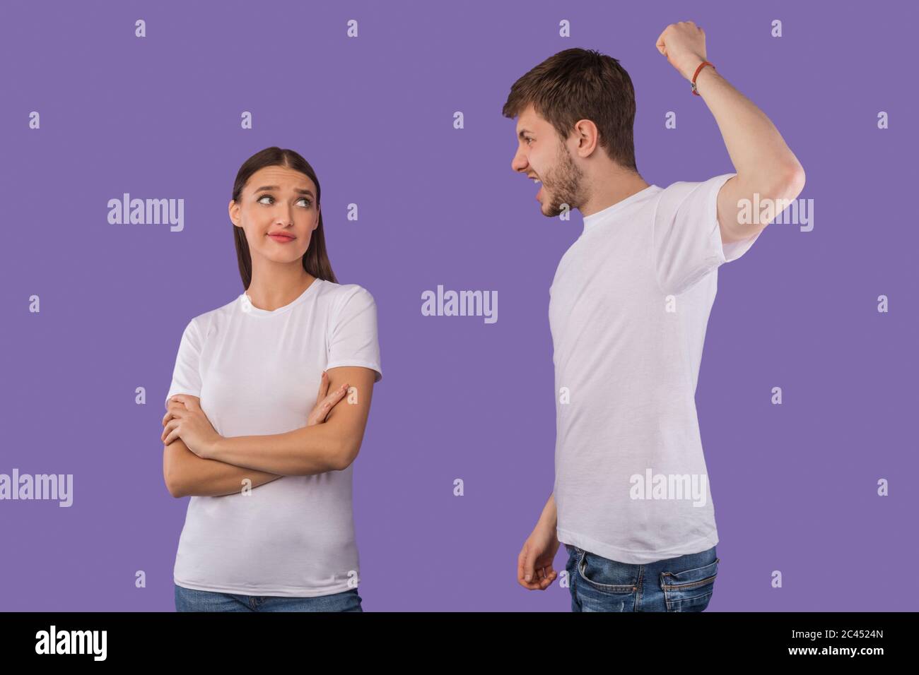 Young man arguing with his girlfriend who ignoring him Stock Photo - Alamy