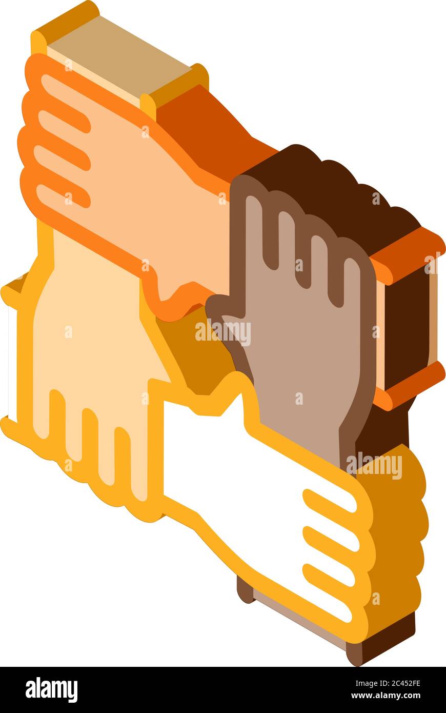 multiracial group hands holding isometric icon vector illustration ...