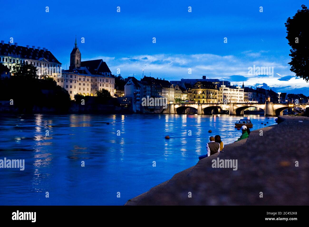 Illuminated bridge in basel at night hi-res stock photography and ...