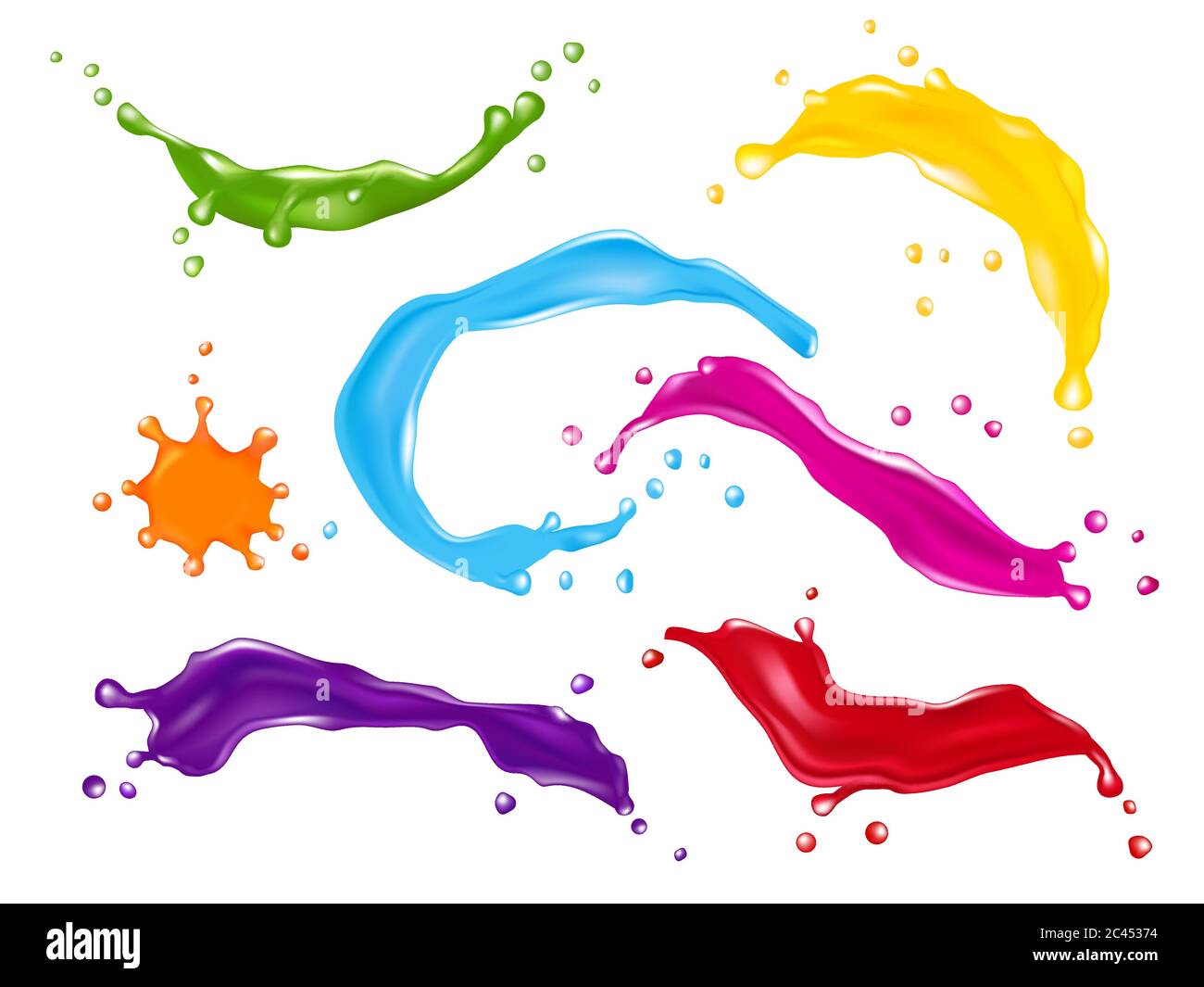 Color splashes, paint drops set, vector realistic illustration Stock ...