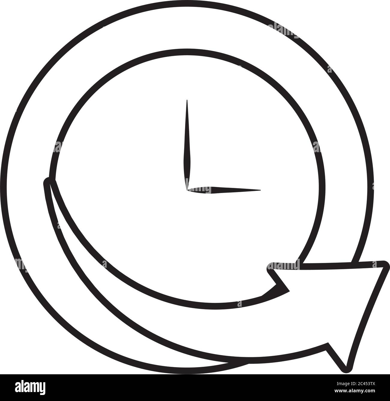 clock with arrow icon over white background, line style, vector ...