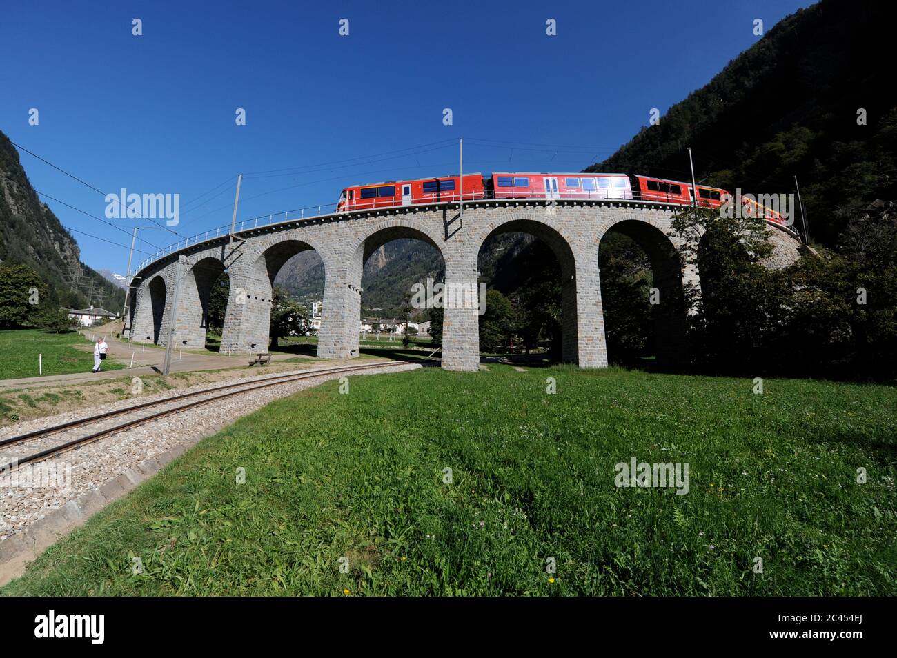Circular viaduct of the Bernina Railway, Brusio, Switzerland Stock ...