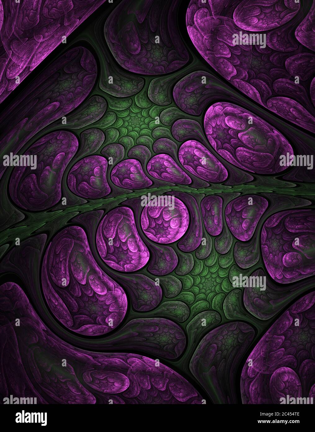 violet and green abstract round curves and lines on dark background ...