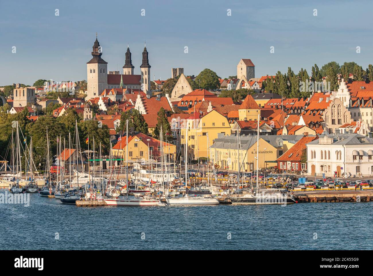 Moored sailing boats at the port. Visby. Gotland. Sverige Stock Photo ...