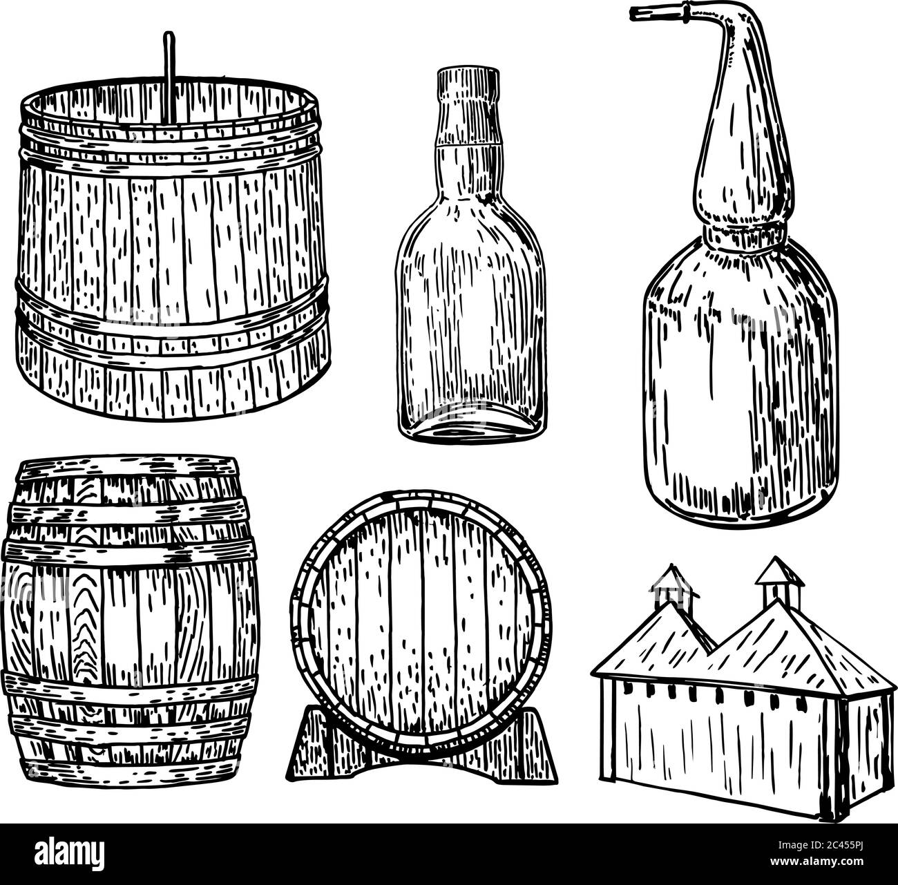 Distillery set vector ink hand drawn illustration Stock Vector Image ...