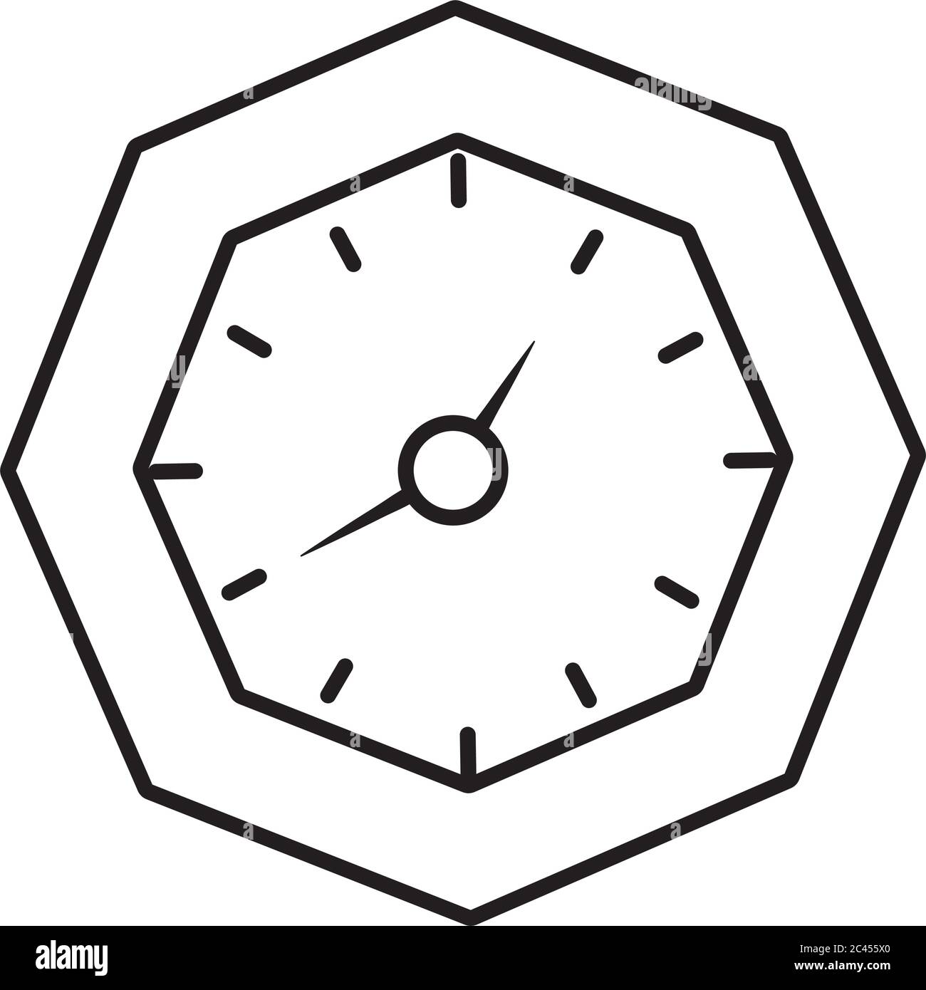 hexagonal clock icon over white background, line style, vector ...