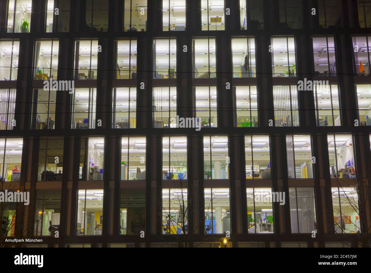 Facade of an office building at night, Munich, Bavaria, Germany Stock ...