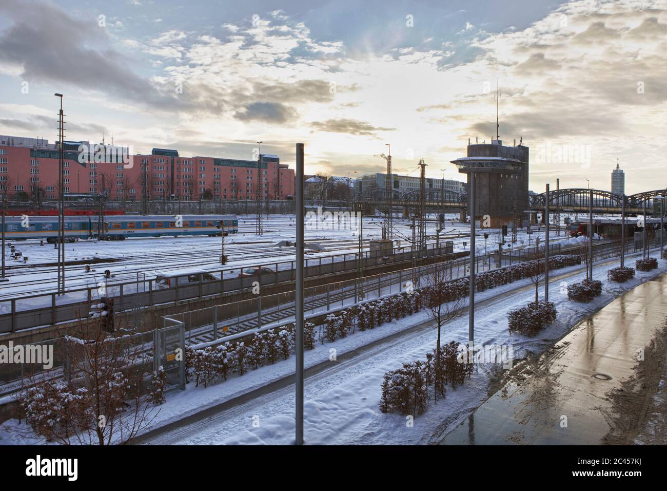 New development area Arnulfpark in winter, Munich, Bavaria, Germany ...