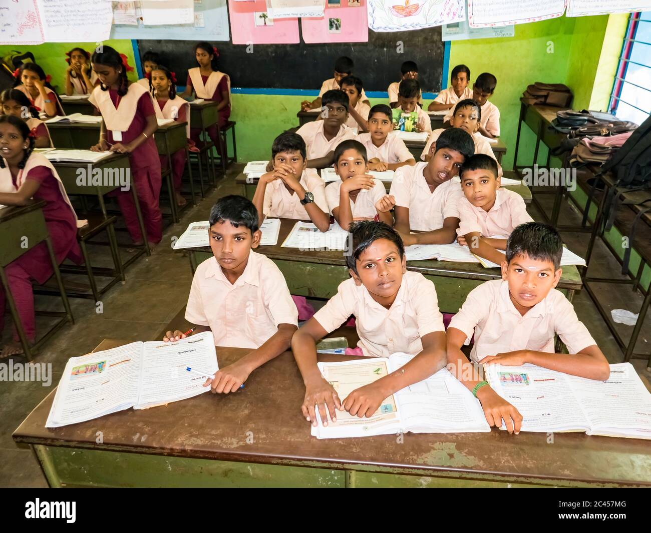 PUDUCHERRY, INDIA - DECEMBER Circa, 2018. Unidentified happy classmates ...