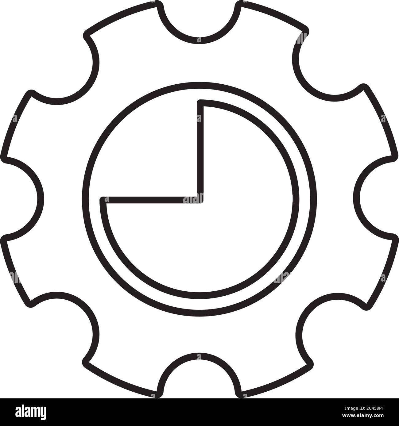 gear wheel with clock icon over white background, line style, vector ...