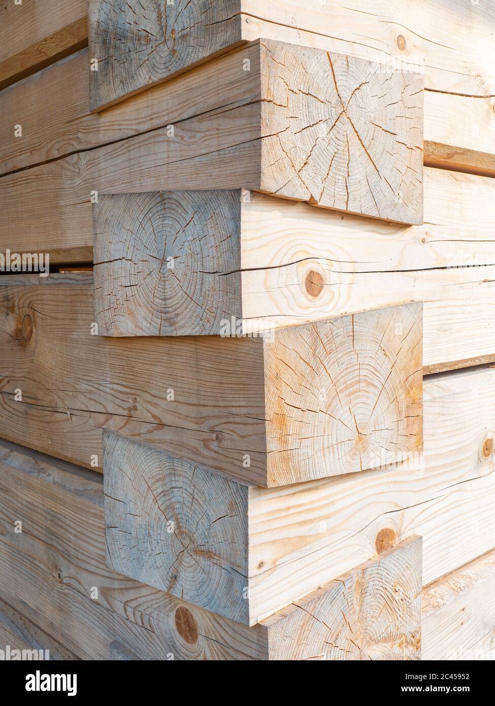 Popular wooden frame from white natural logs. Construction of a natural ...