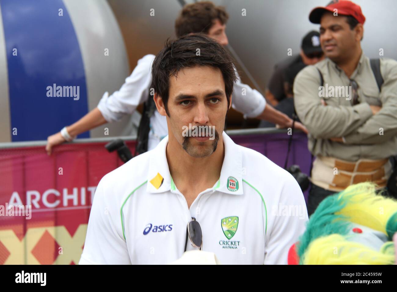 Mitchell Johnson with his moustache signed autographs for Australian ...