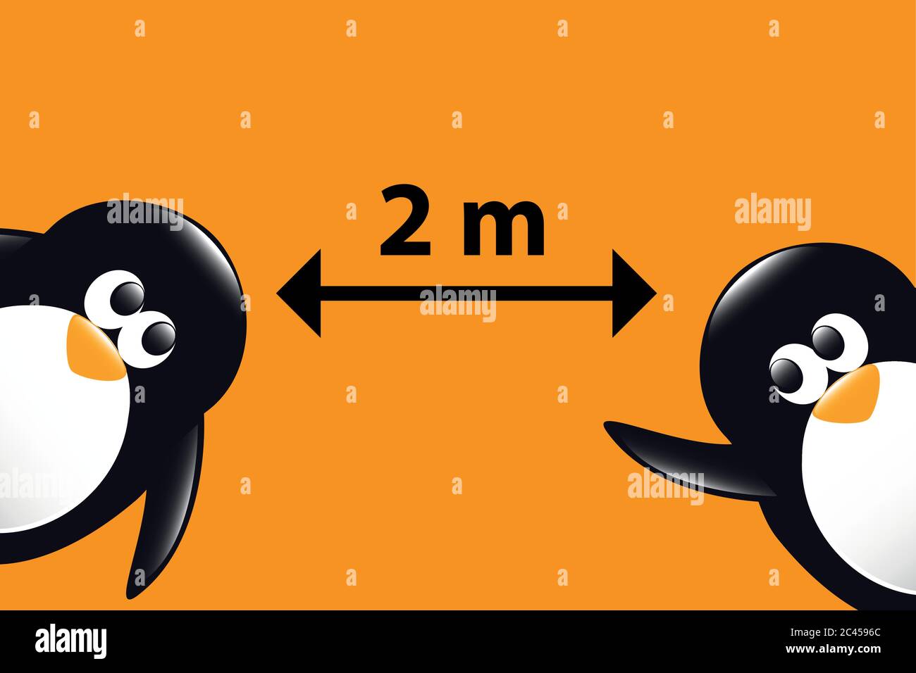 social distance funny penguins cartoon on orange background vector ...