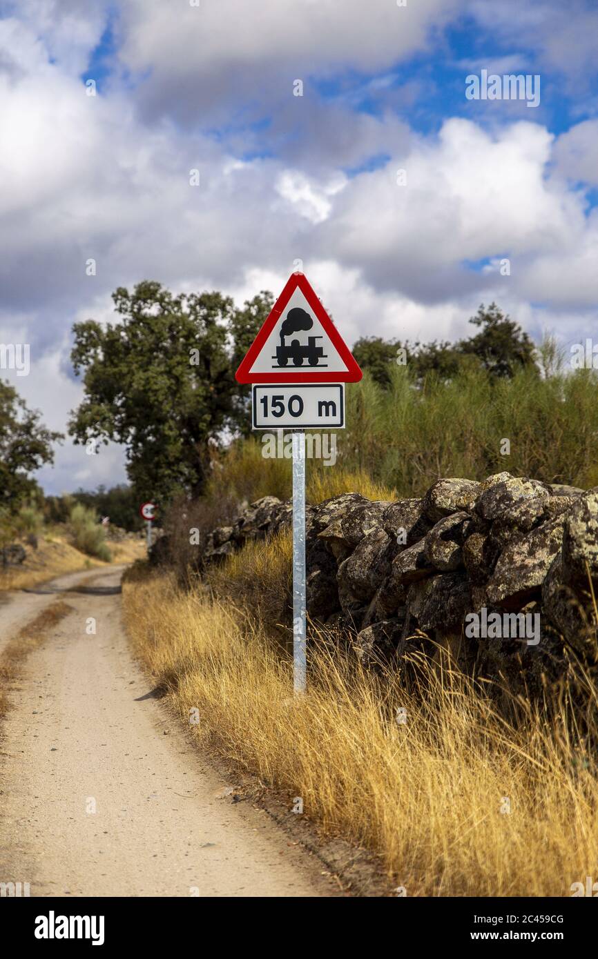 Steam train crossing road signs hi-res stock photography and images - Alamy