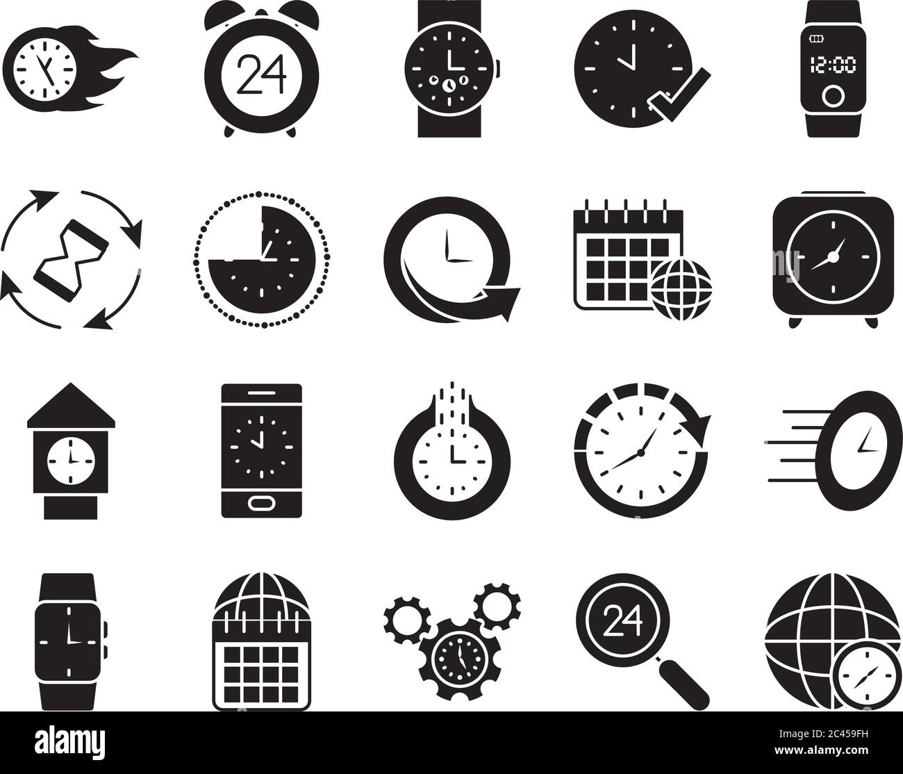 calendar and time icon set over white background, silhouette style ...