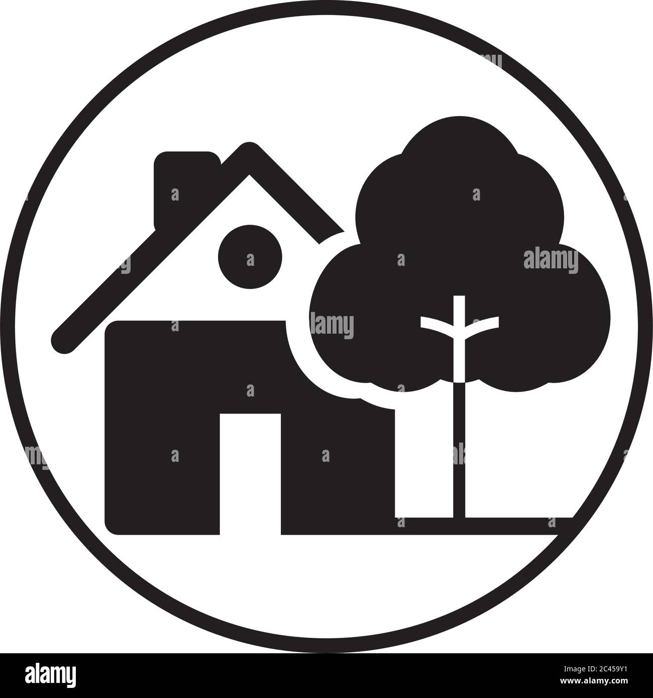 Black house icons. Building line icon with tree. Vector Illustration ...