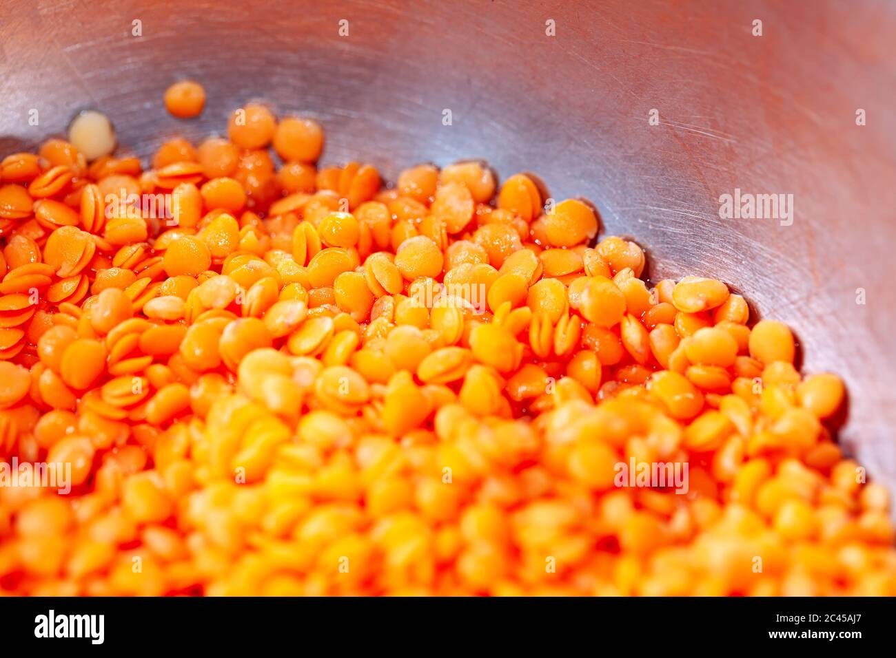 Red Lentil Preparation . Lens Esculenta legume background Stock Photo ...