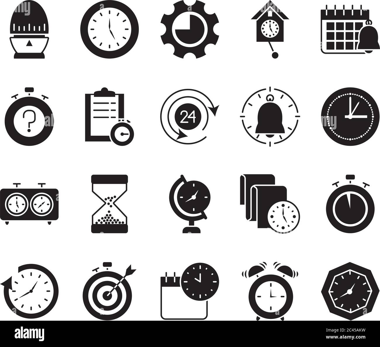 hourglass and clocks icon set over white background, silhouette style ...