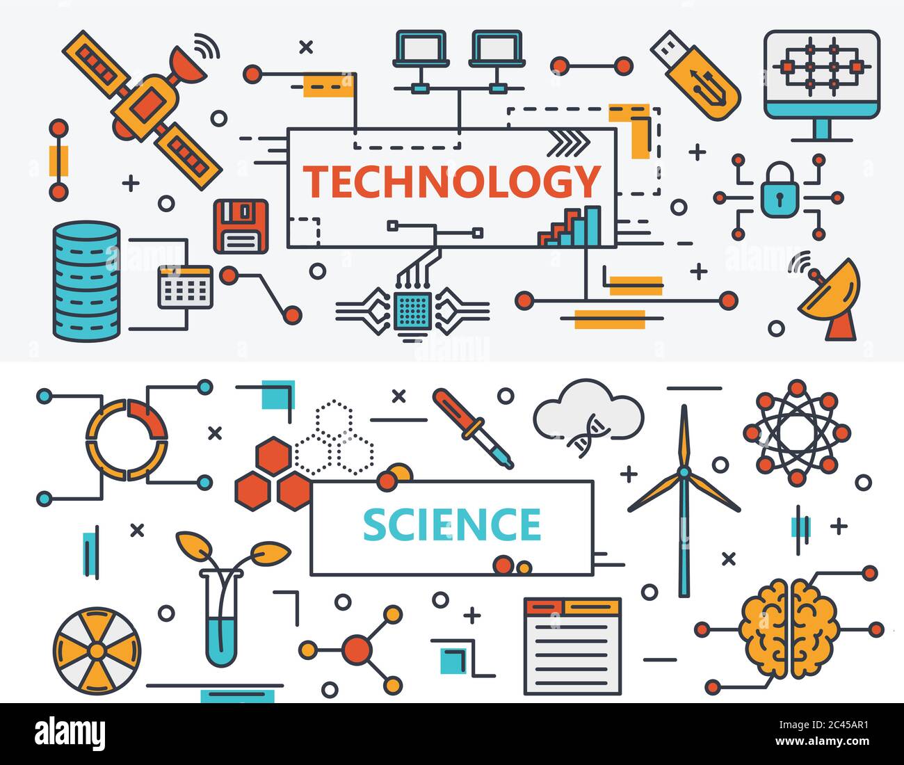 Vector thin line flat design Technology and Science concept banners ...