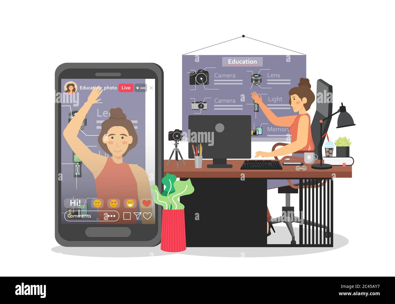 Live streaming video training, vector flat illustration Stock Vector ...